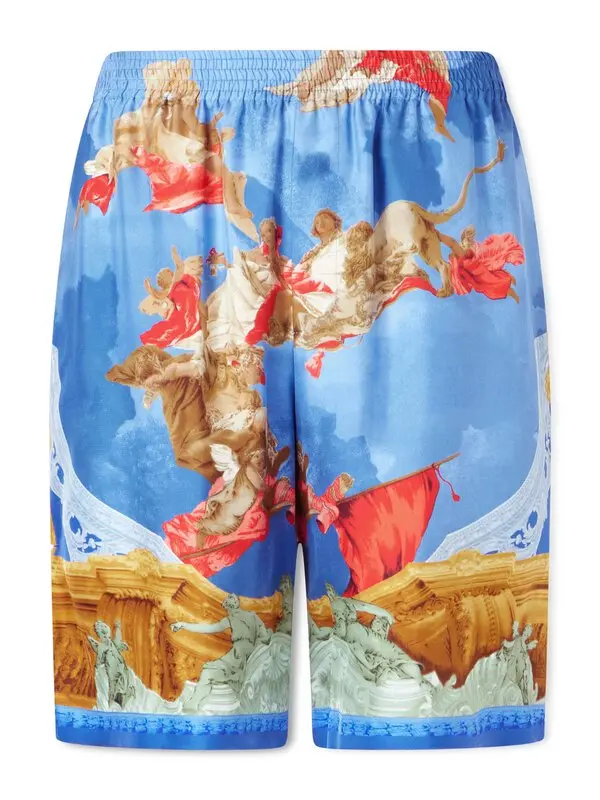 Versace Affresco Printed Silk-twill Shorts - Blue