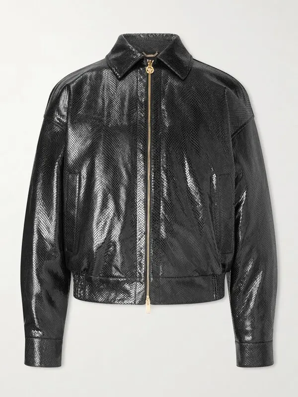 Versace Padded Snake-effect Leather Blouson Jacket