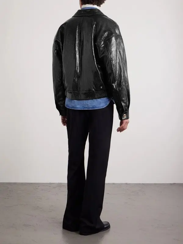 Versace Padded Snake-effect Leather Blouson Jacket