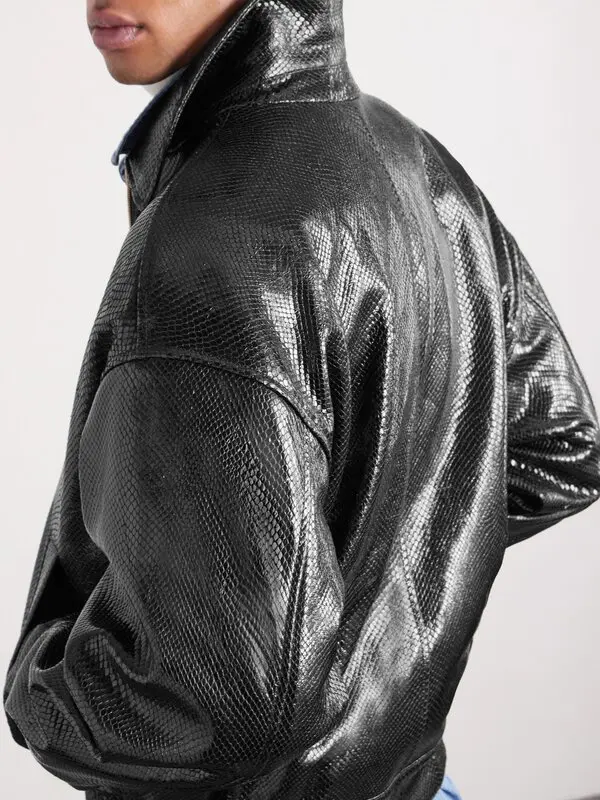 Versace Padded Snake-effect Leather Blouson Jacket