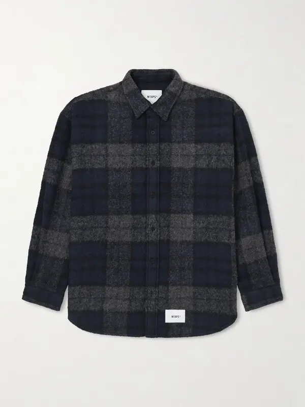 WTAPS Logo-appliquéd Checked Brushed Wool-blend Overshirt