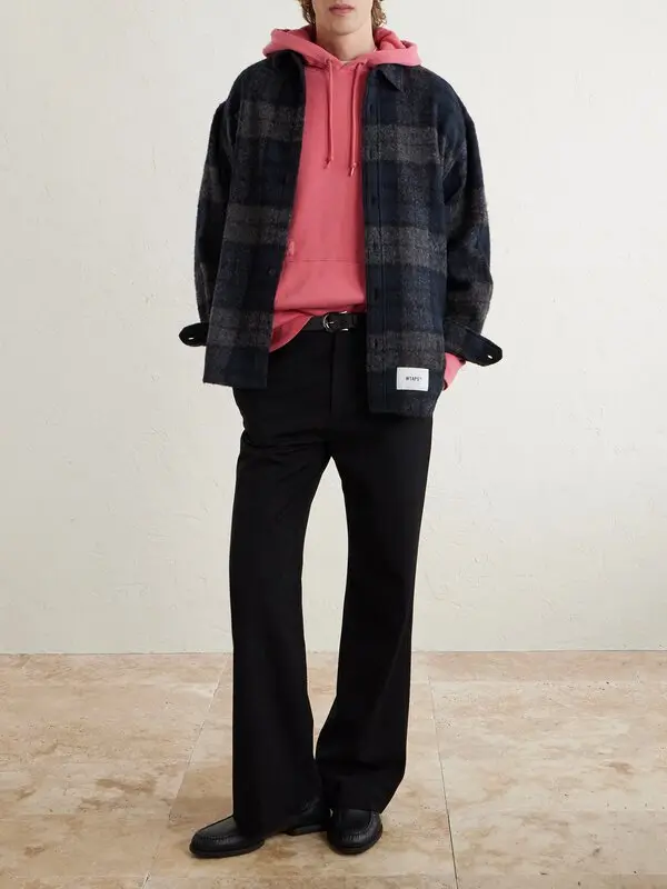 WTAPS Logo-appliquéd Checked Brushed Wool-blend Overshirt