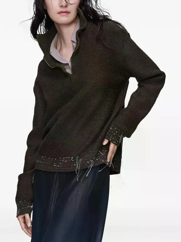 MAISON MARGIELA Quarter-zip Wool Sweater With Distressed Detailing