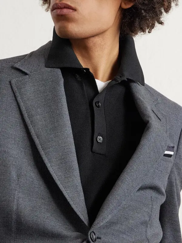 TOM FORD Silk And Cotton-blend Piqué Polo Shirt - Black