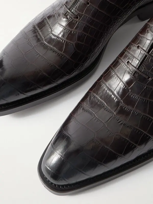 TOM FORD Elkan Croc-effect Leather Oxford Shoes - Brown