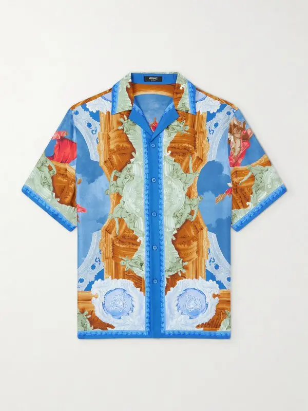 Versace Camp-collar Printed Silk-twill Shirt