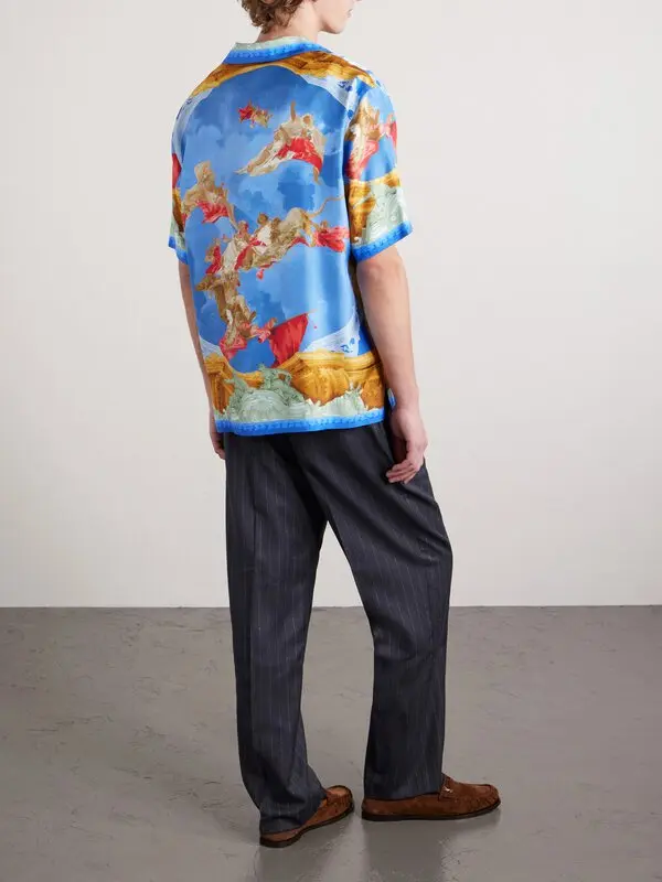 Versace Camp-collar Printed Silk-twill Shirt
