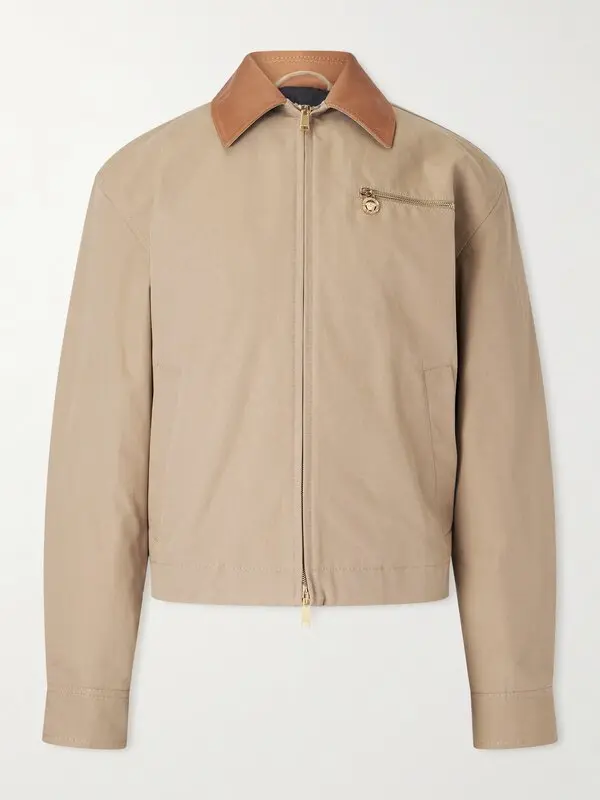 Versace Leather-trimmed Cotton-canvas Blouson Jacket - Neutrals