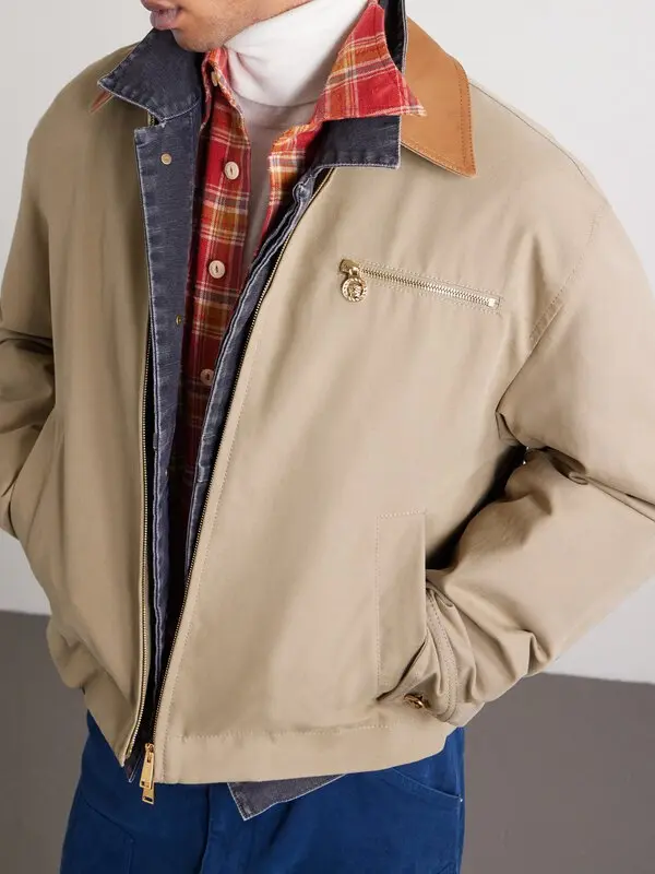 Versace Leather-trimmed Cotton-canvas Blouson Jacket - Neutrals