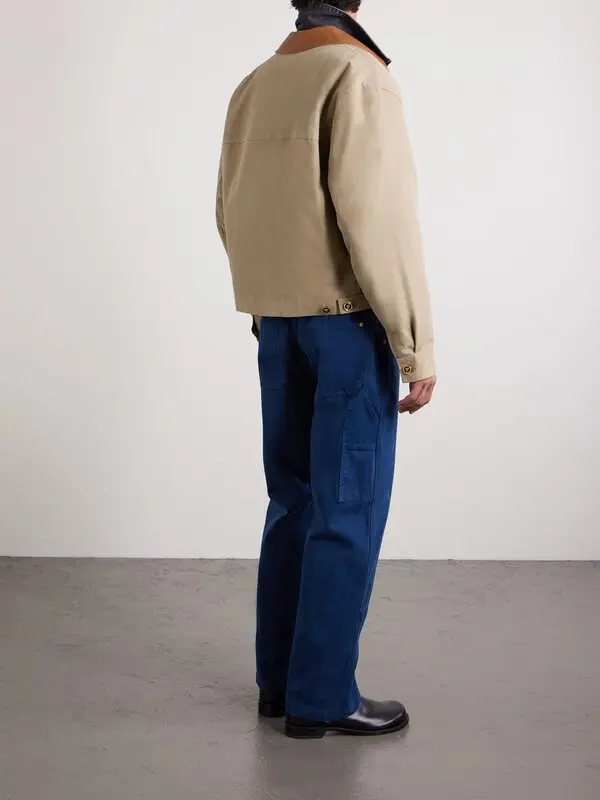 Versace Leather-trimmed Cotton-canvas Blouson Jacket - Neutrals