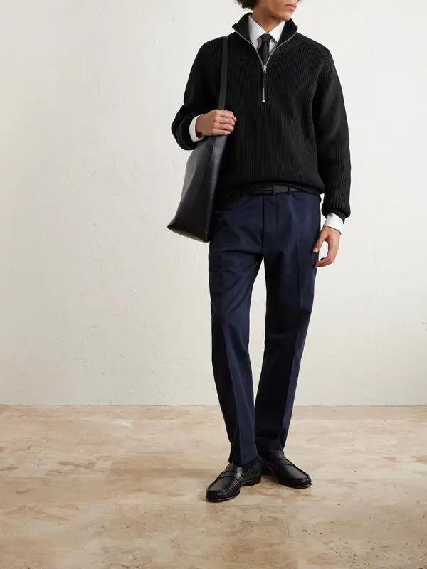 TOM FORD Ribbed Merino Wool Half-zip Sweater - Black