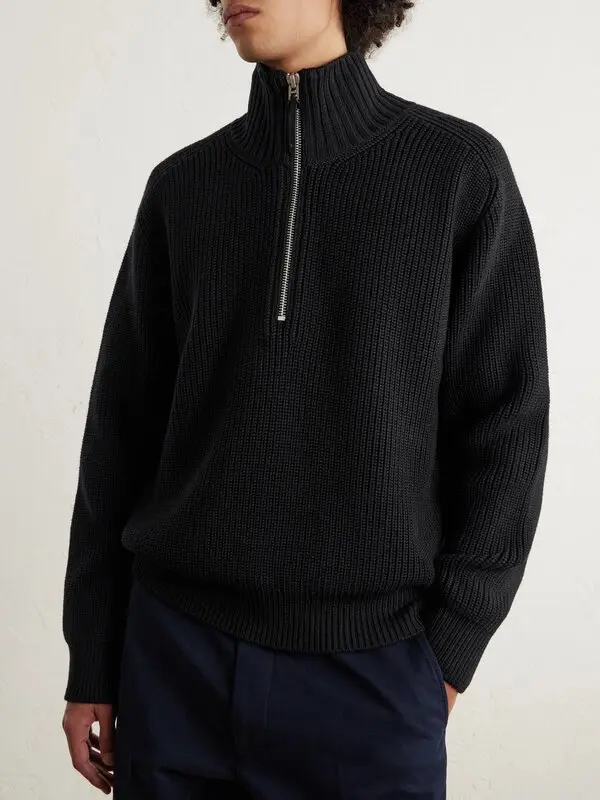 TOM FORD Ribbed Merino Wool Half-zip Sweater - Black
