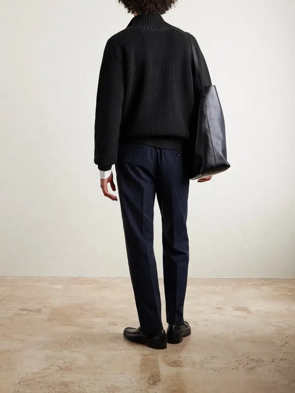 TOM FORD Ribbed Merino Wool Half-zip Sweater - Black