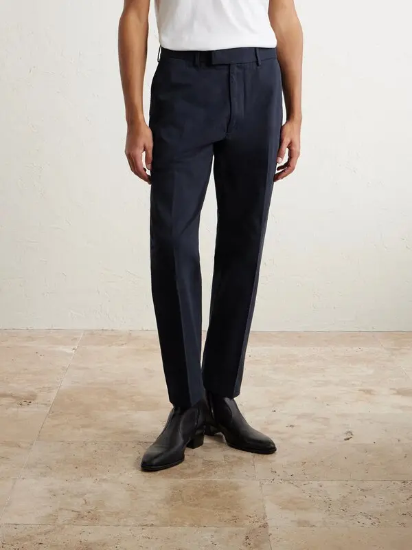 TOM FORD Straight-leg Cotton-drill Trousers - Blue