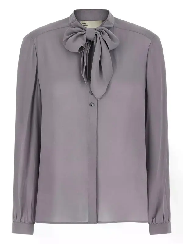 Tory Burch Georgette Bow Mandarin Collar Blouse