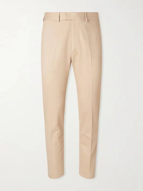 TOM FORD Straight-leg Cotton-drill Trousers - Neutrals