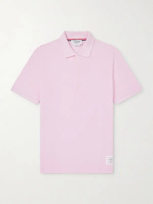 Thom Browne Logo-appliquéd Striped Cotton-piqué Polo Shirt - Pink
