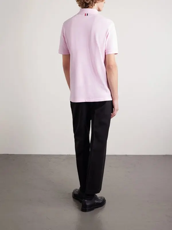 Thom Browne Logo-appliquéd Striped Cotton-piqué Polo Shirt - Pink