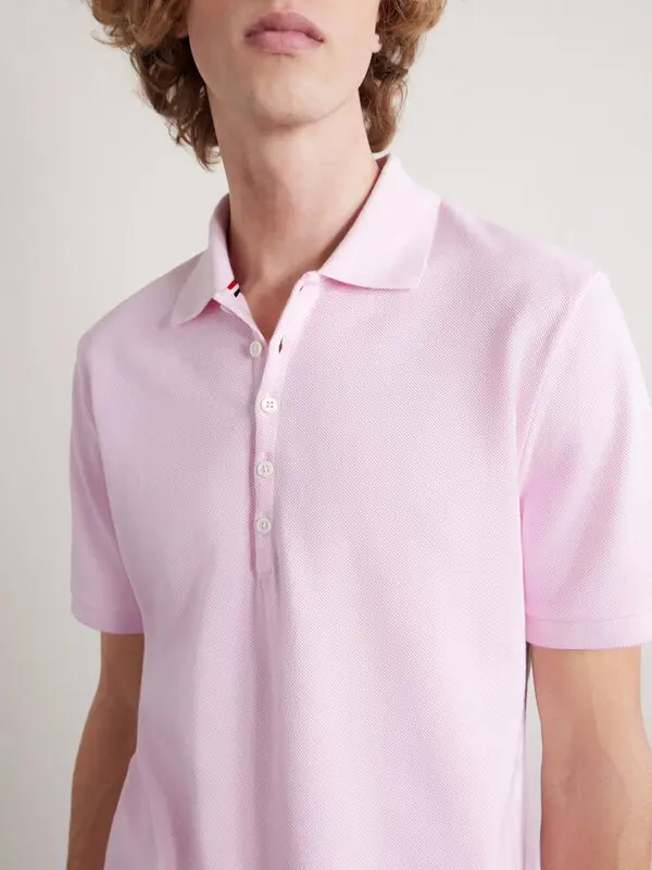 Thom Browne Logo-appliquéd Striped Cotton-piqué Polo Shirt - Pink
