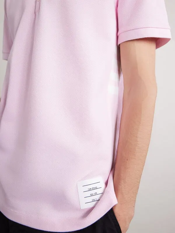 Thom Browne Logo-appliquéd Striped Cotton-piqué Polo Shirt - Pink