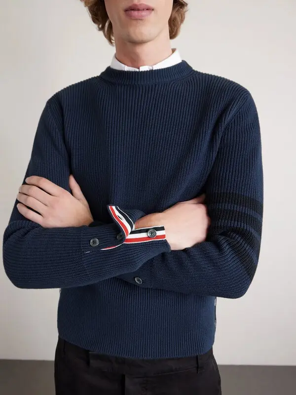 Thom Browne Slim-fit Striped Cotton Sweater - Blue