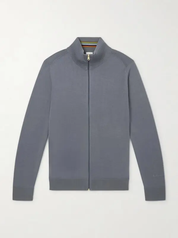 Paul Smith Merino Wool Zip-up Cardigan - Gray