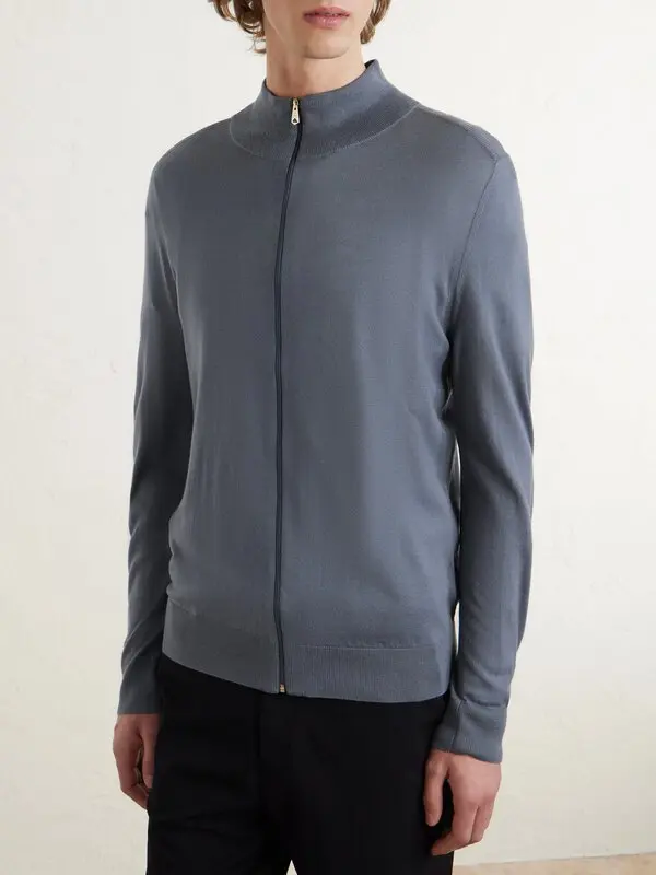 Paul Smith Merino Wool Zip-up Cardigan - Gray