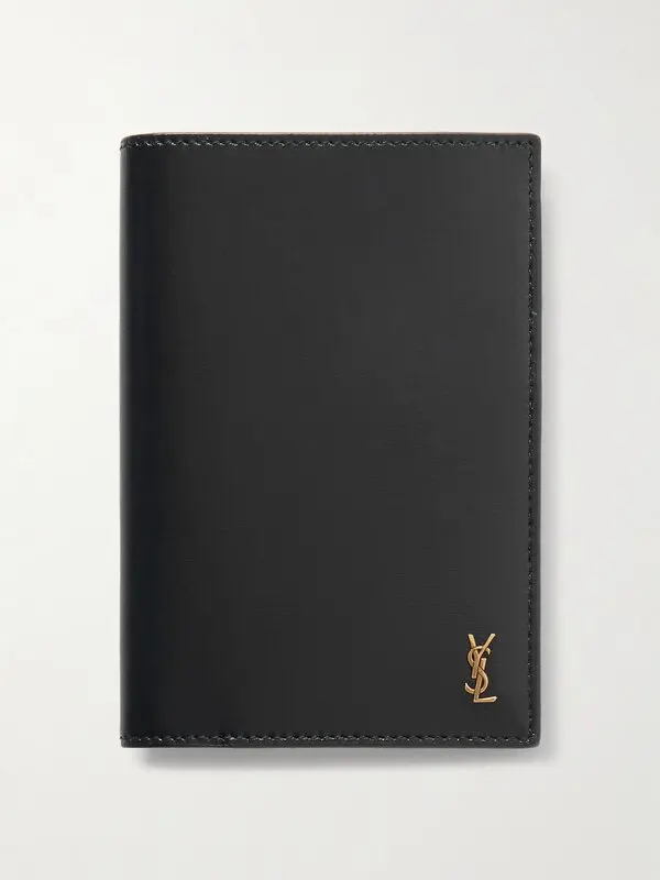 Saint Laurent Cassandre Logo-embellished Glossed-leather Passport Cover - Black