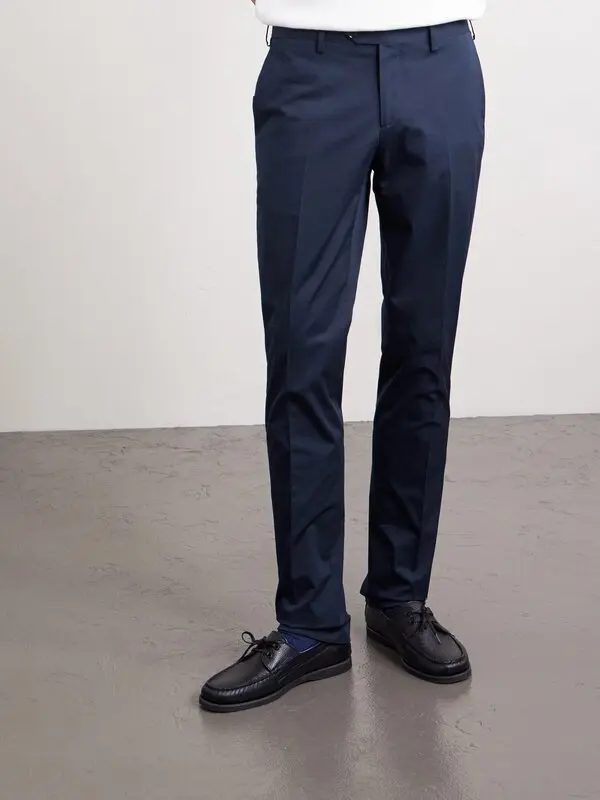 LARDINI Tapered Cotton-blend Twill Trousers - Blue