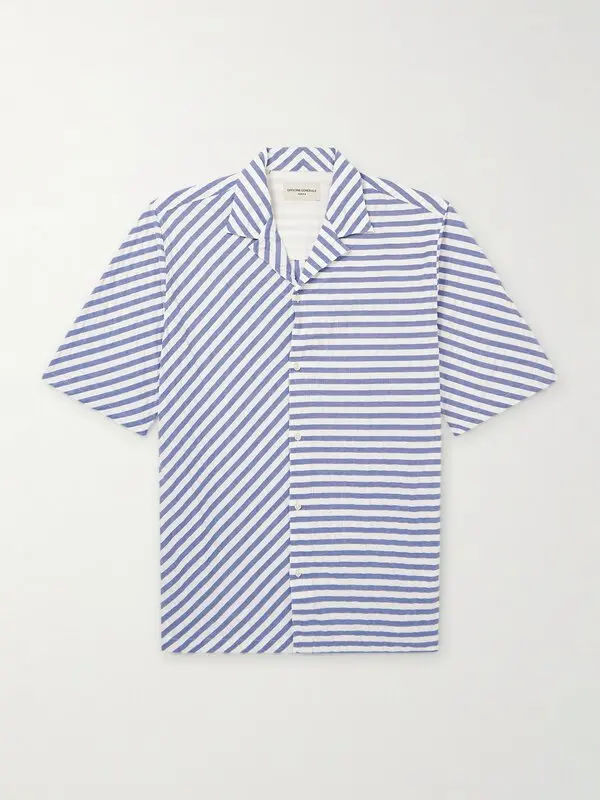 Officine Générale Eren Camp-collar Striped Cotton Shirt - Blue