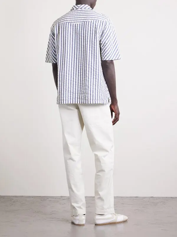 Officine Générale Eren Camp-collar Striped Cotton Shirt - Blue