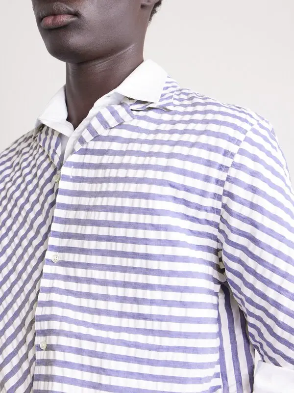 Officine Générale Eren Camp-collar Striped Cotton Shirt - Blue