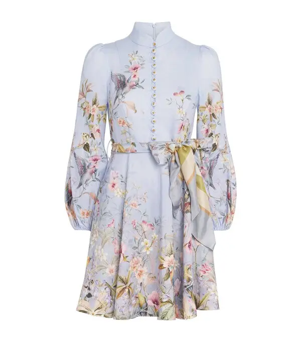 Zimmermann Linen Rebellion Floral Mini Dress - Blue