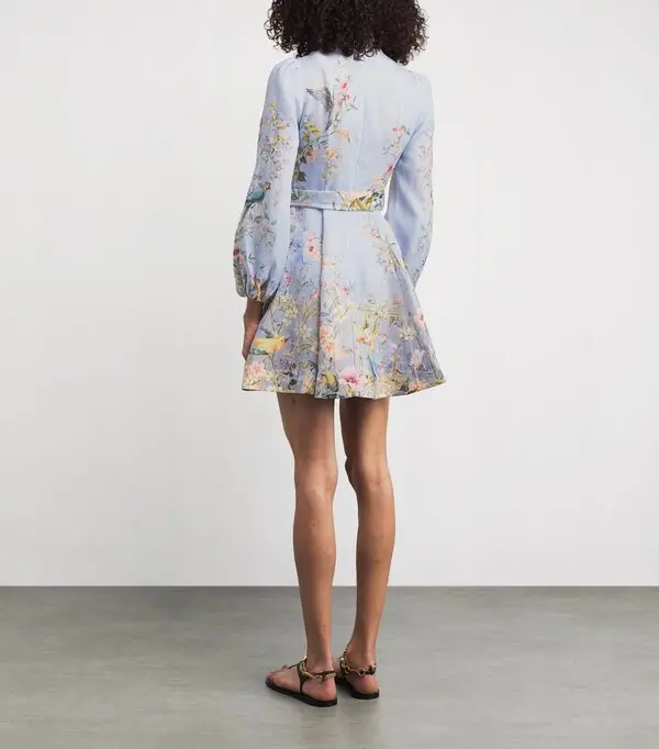 Zimmermann Linen Rebellion Floral Mini Dress - Blue