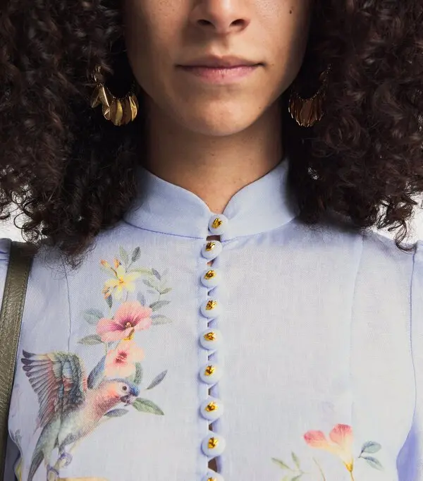 Zimmermann Linen Rebellion Floral Mini Dress - Blue