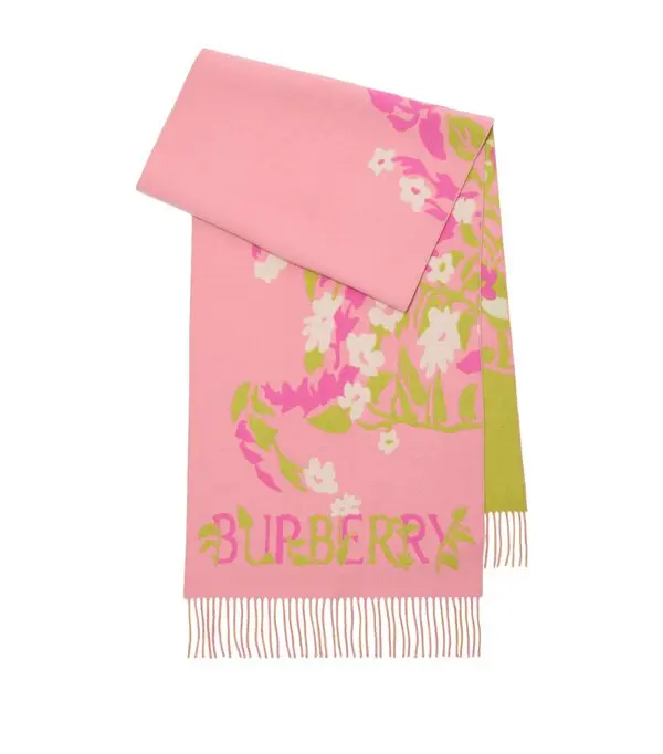 Burberry Cashmere Wide Floral Ekd Scarf - Pink
