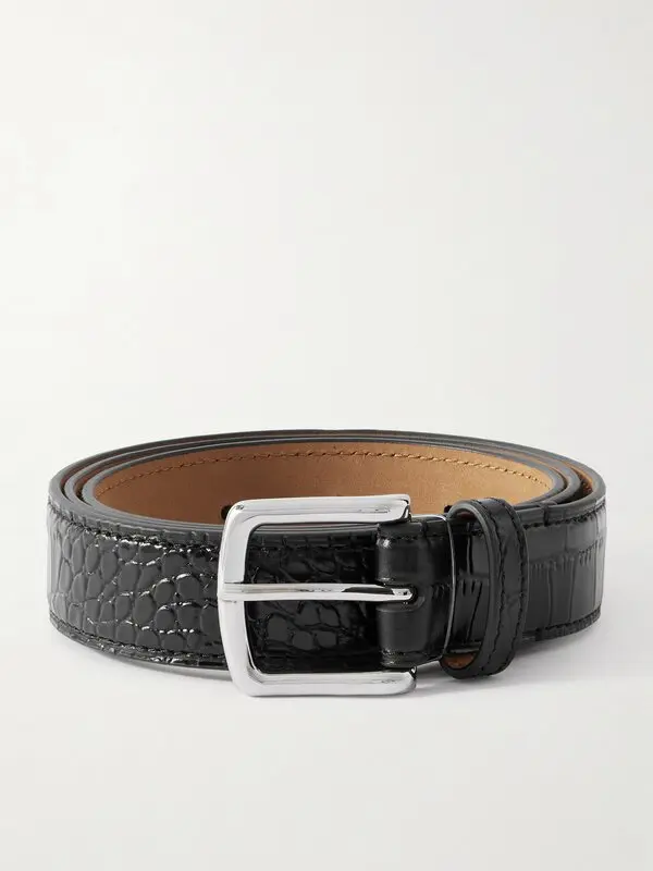 George Cleverley 3cm Croc-effect Leather Belt - Black
