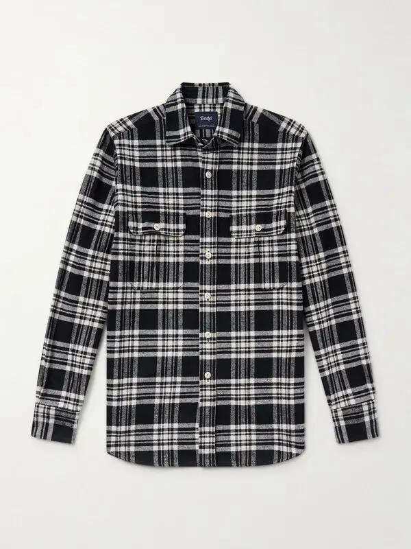 DRAKE'S Checked Cotton-flannel Shirt