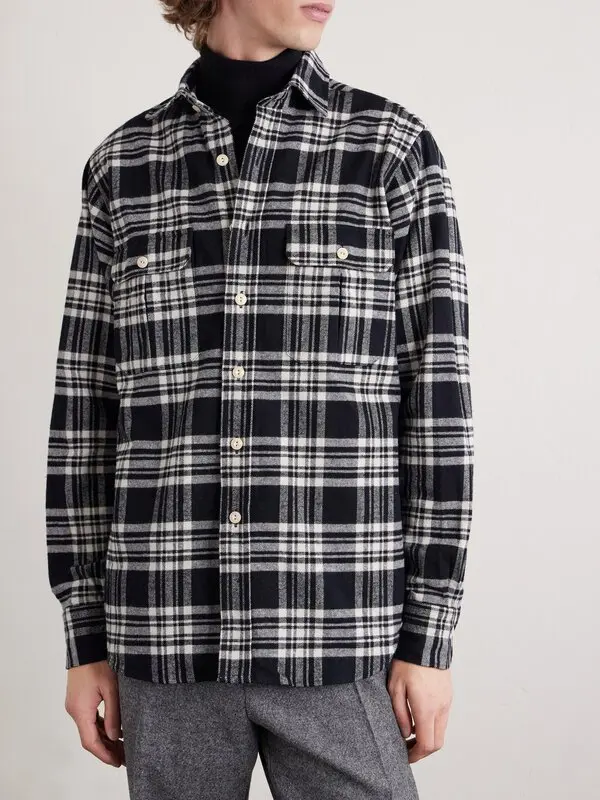 DRAKE'S Checked Cotton-flannel Shirt