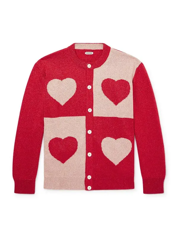 BODE Hearts Lamé Cardigan - Red