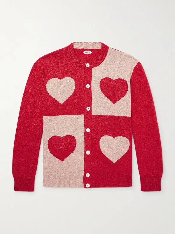 BODE Hearts Lamé Cardigan - Red