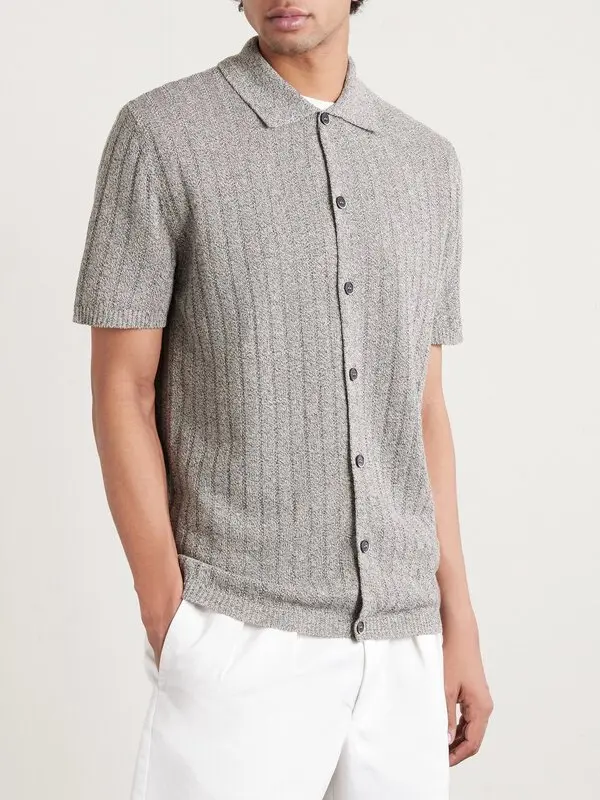 Barena Venezia Ribbed Linen And Cotton-blend Polo Shirt - Gray