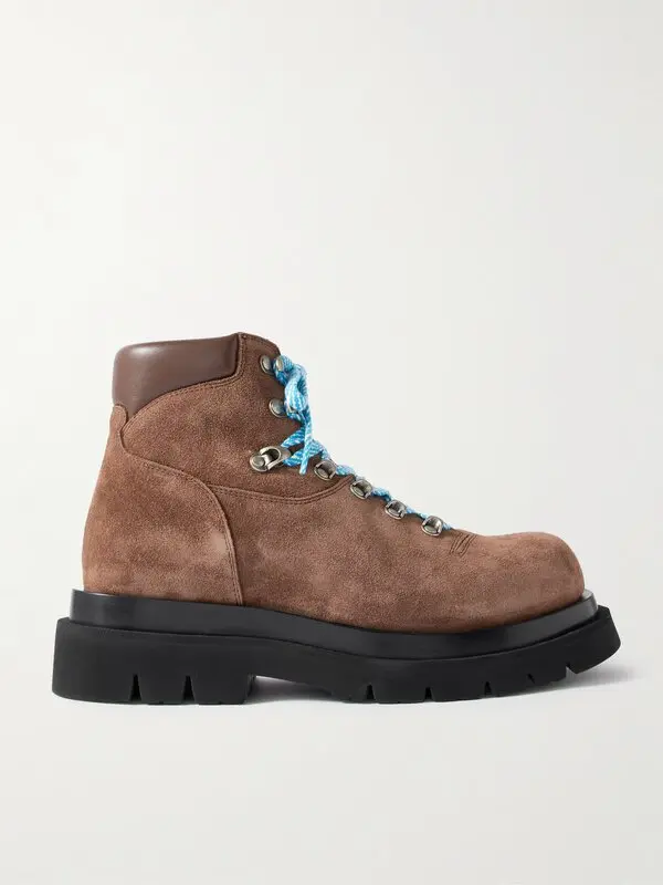 Bottega Veneta Lug Leather-trimmed Suede Hiking Boots