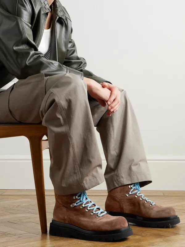 Bottega Veneta Lug Leather-trimmed Suede Hiking Boots