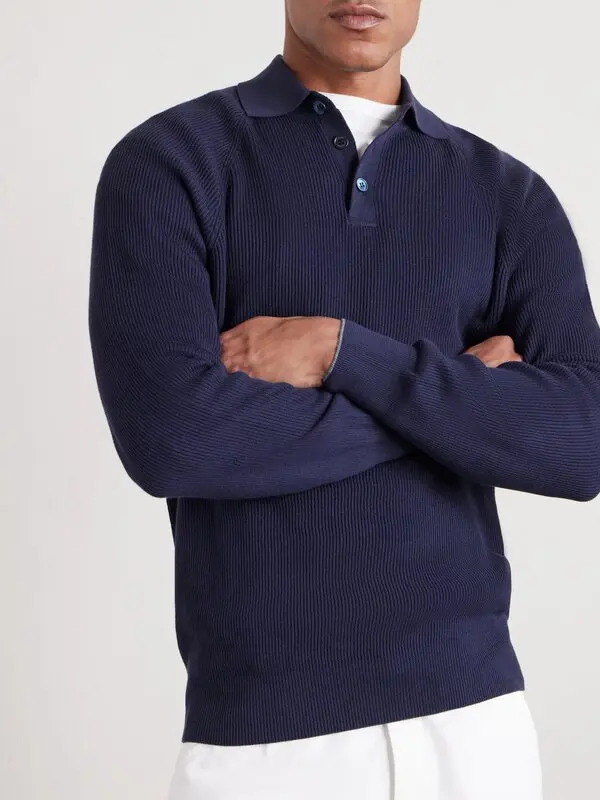 Brunello Cucinelli Ribbed Cotton Polo Shirt