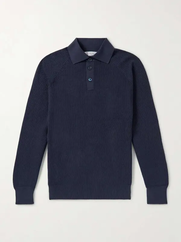 Brunello Cucinelli Ribbed Cotton Polo Shirt