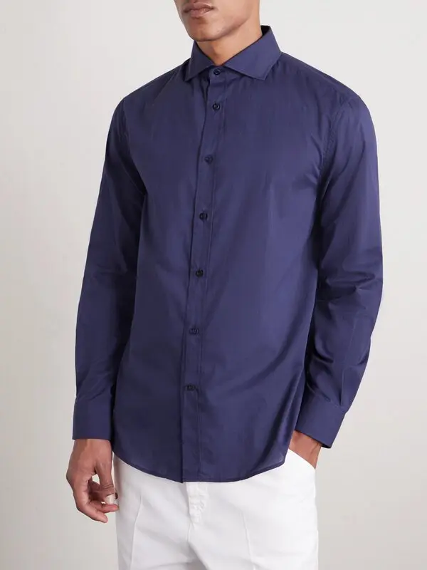 Brunello Cucinelli Cutaway-collar Cotton Shirt - Blue