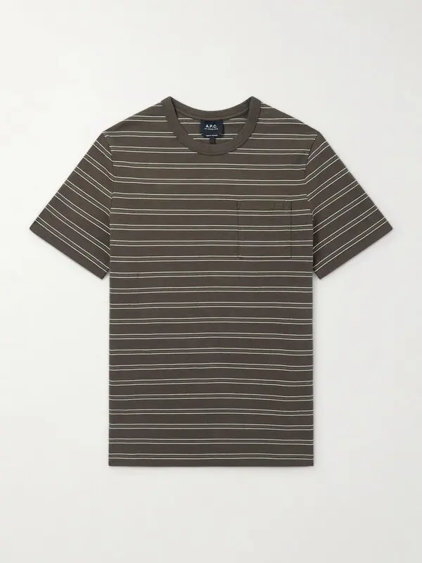 A.p.c. Logo-embroidered Striped Organic And Recycled Cotton-jersey T-shirt - Brown