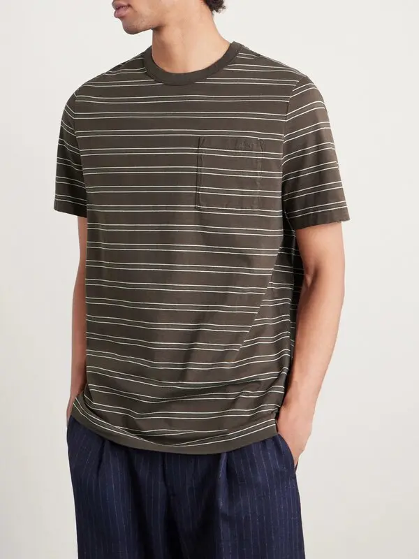 A.p.c. Logo-embroidered Striped Organic And Recycled Cotton-jersey T-shirt - Brown