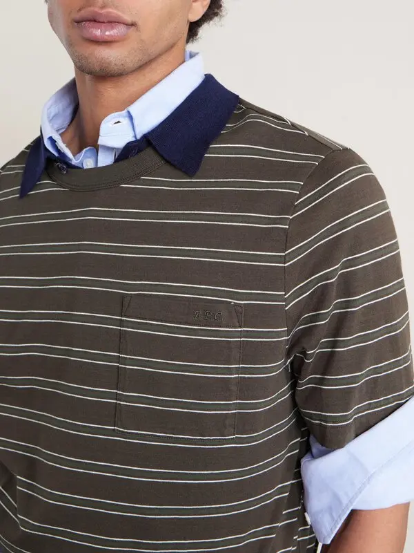 A.p.c. Logo-embroidered Striped Organic And Recycled Cotton-jersey T-shirt - Brown